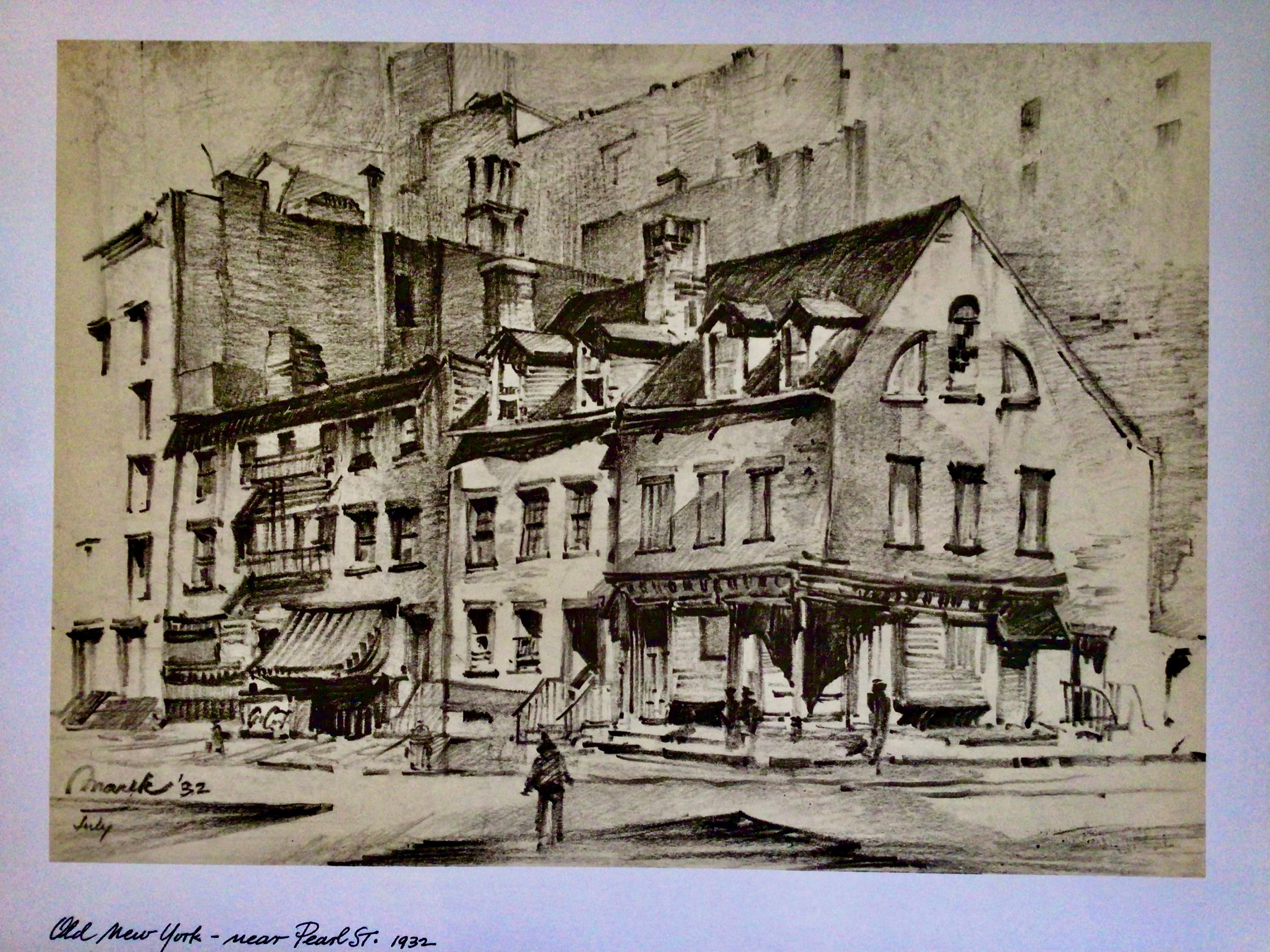 Mark Freeman Print, Drawing of OLD New York, Near Pearl St., 1932 ...