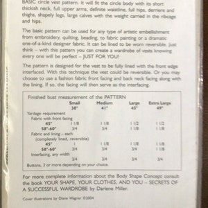 1998 Uncut Sewing Pattern Circle Vest by Clothes for You Size Small Thru X-large Womens Misses ...