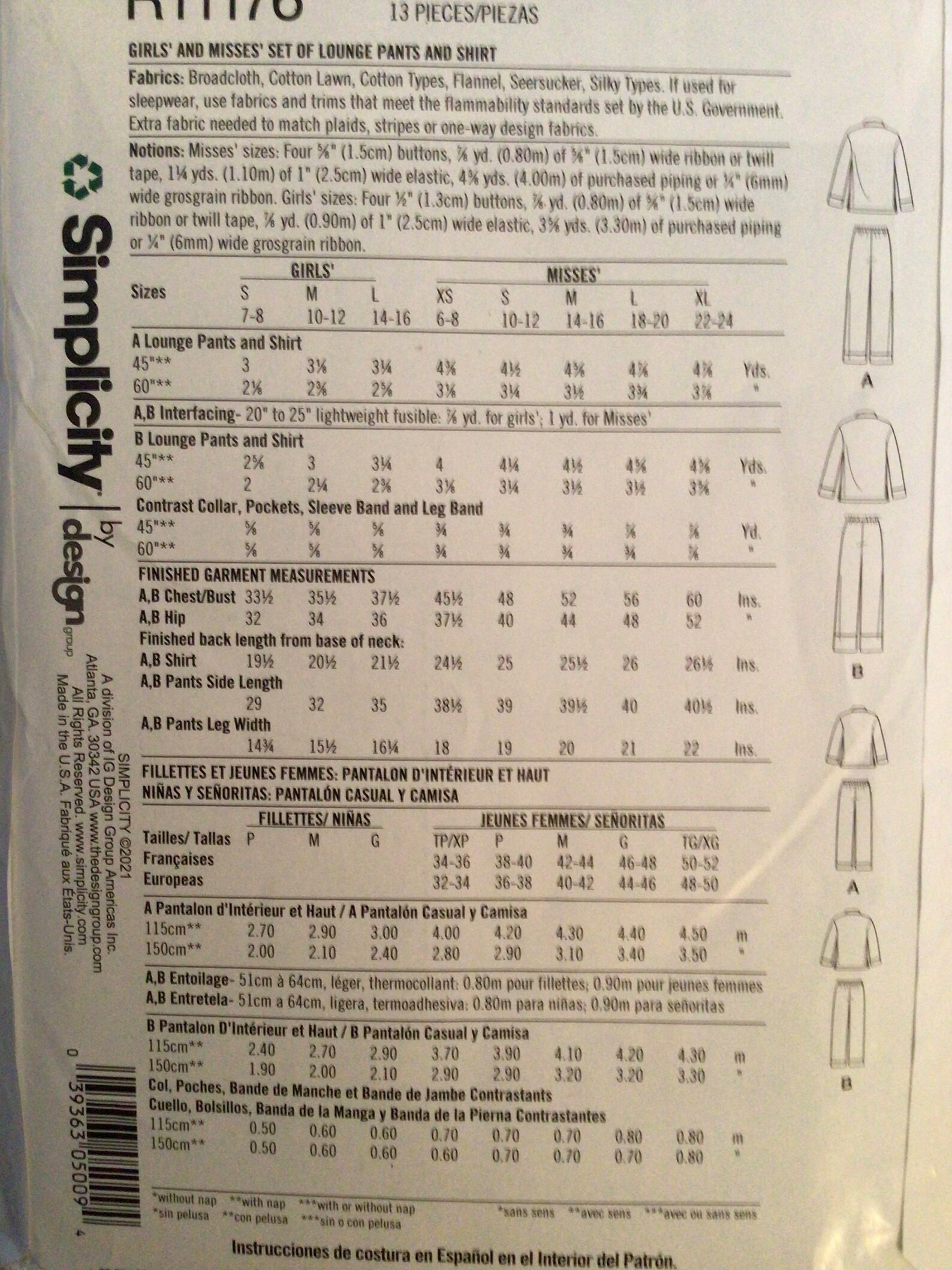 Simplicity R11176, Uncut Sewing Pattern, Misses and Girls Lounge Pants ...