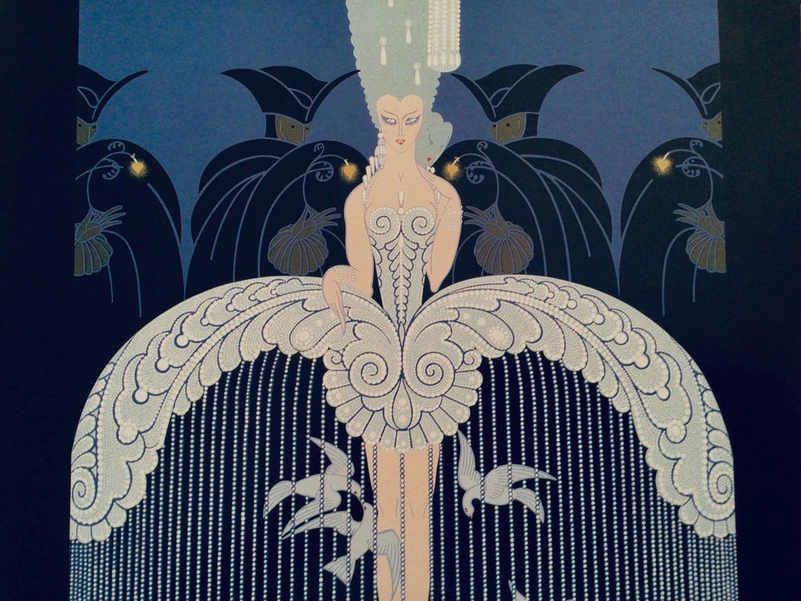 Erte Art Deco Print, HER SECRET ADMIRERS, Unframed Book Print, Fashion ...