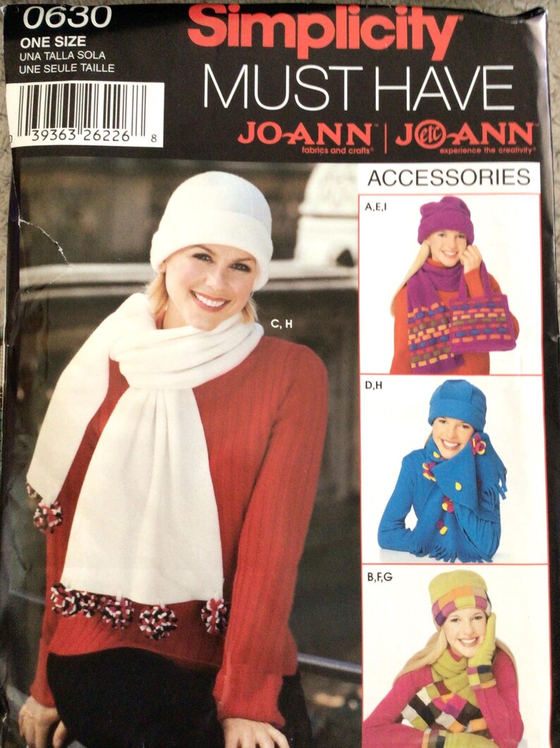 Simplicity 0630, Uncut Sewing Pattern, Fleece Accessories, Winter Scarf ...