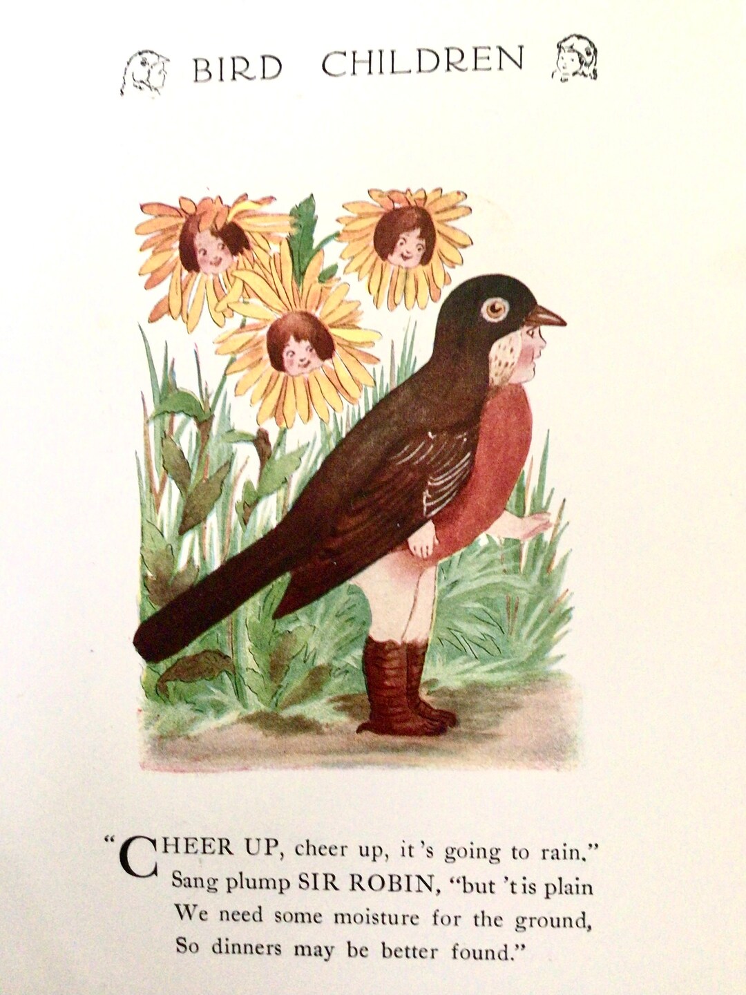 Bird Children, Robin/goldfinch, 2-sided Vintage Bookprints for Framing ...