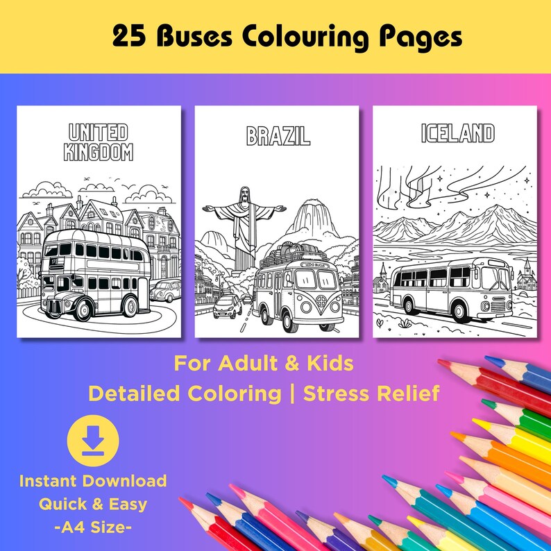 25 Buses of the World Coloring Pages for All Ages | Busy Book Printable ...