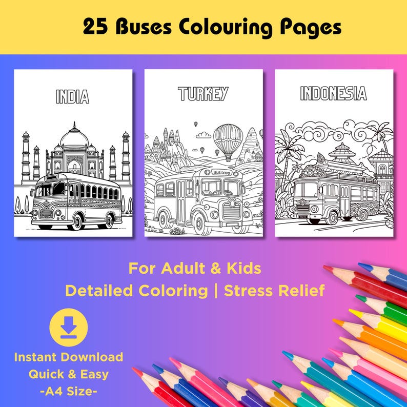 25 Buses of the World Coloring Pages for All Ages | Busy Book Printable ...