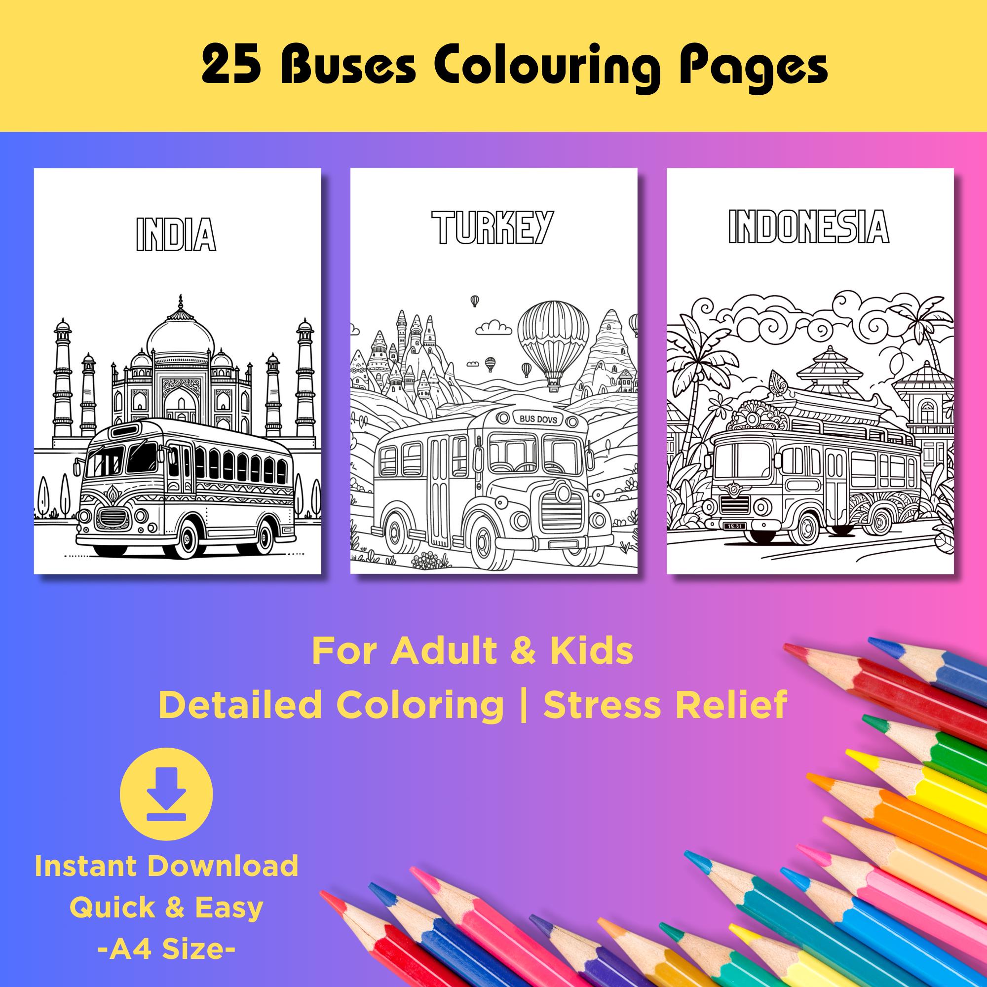 25 Buses of the World Coloring Pages for All Ages | Busy Book Printable ...