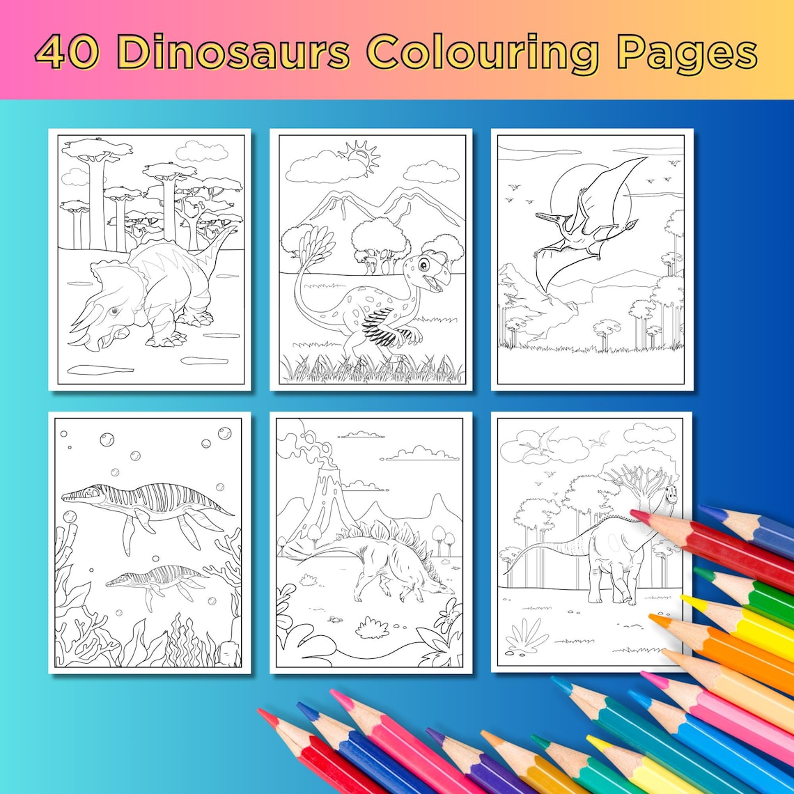 40 Dinosaur Coloring Book for Kids and Adults, Printable Coloring Pages ...