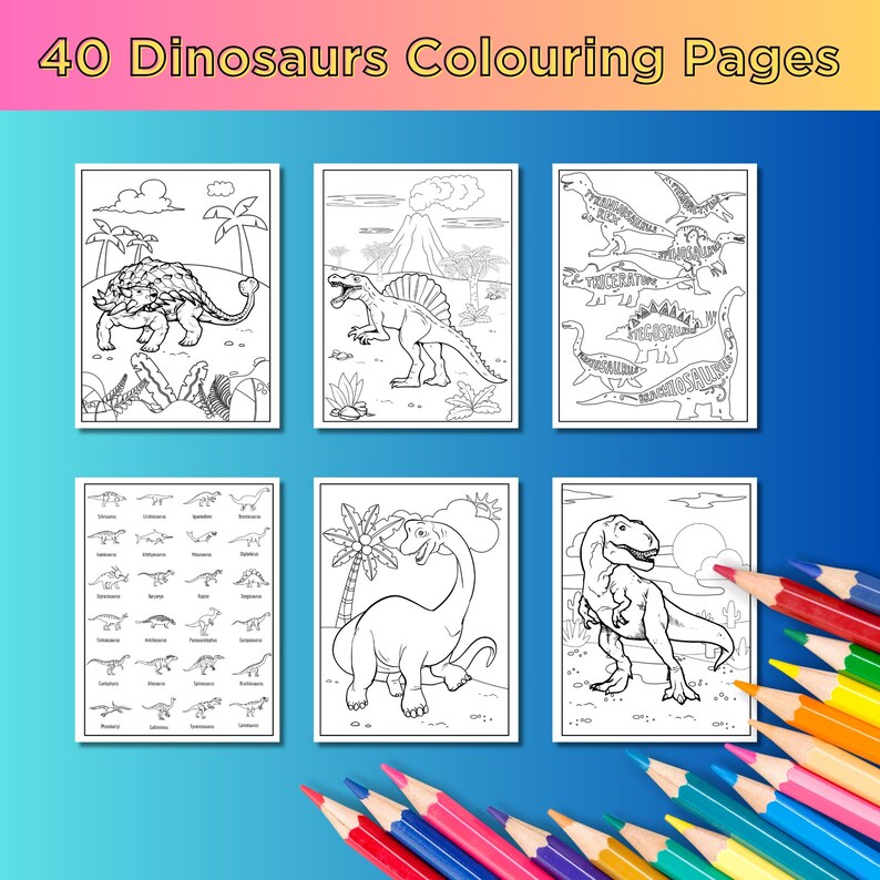 40 Dinosaur Coloring Book for Kids and Adults, Printable Coloring Pages ...
