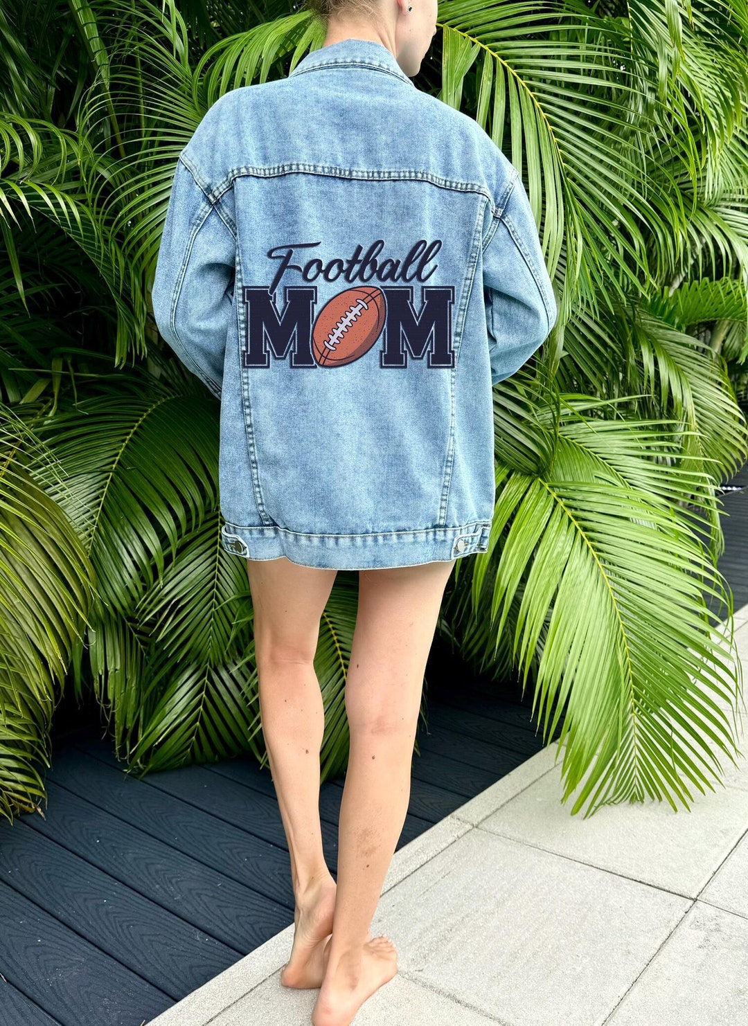 Personalized Football Mom Jacket, Embroidered Mom Jean Jacket, Mama ...