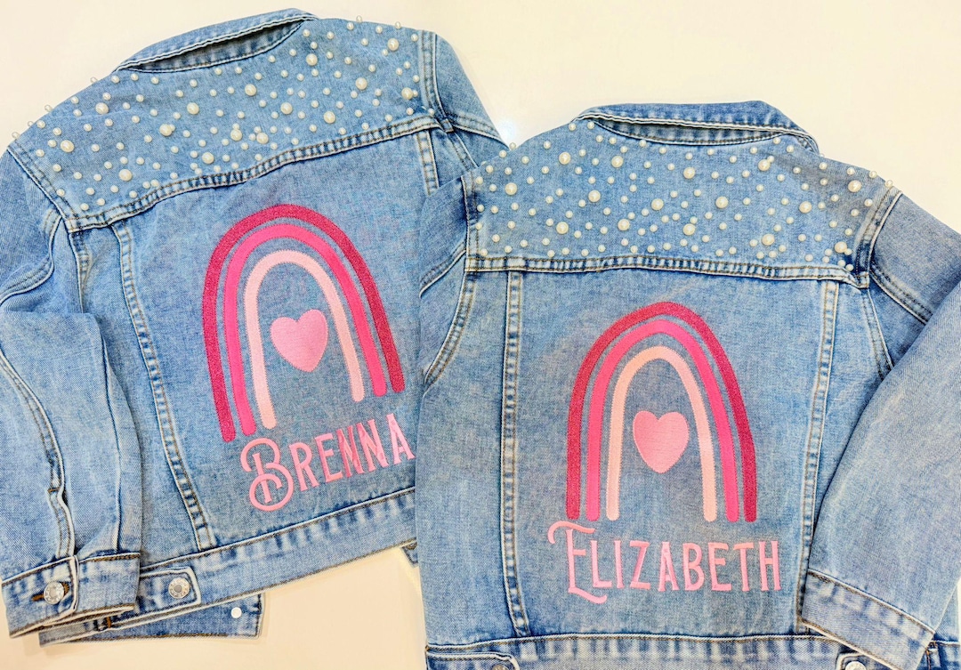 Personalized Jean Jacket for Girls With Pink Rainbow, Embroidered ...