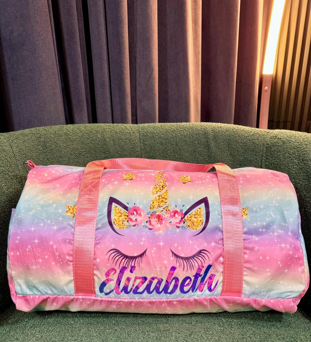 Monogrammed Girls Travel Bag, Personalized Unicorn Duffle Bag, Unicorn ...