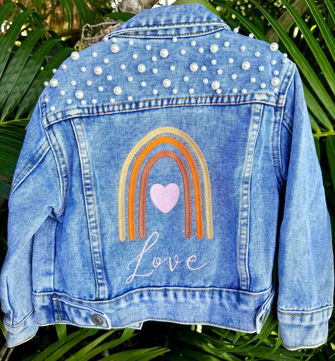 Personalized Jean Jacket for Girls With Rainbow, Denim Jacket With Name ...