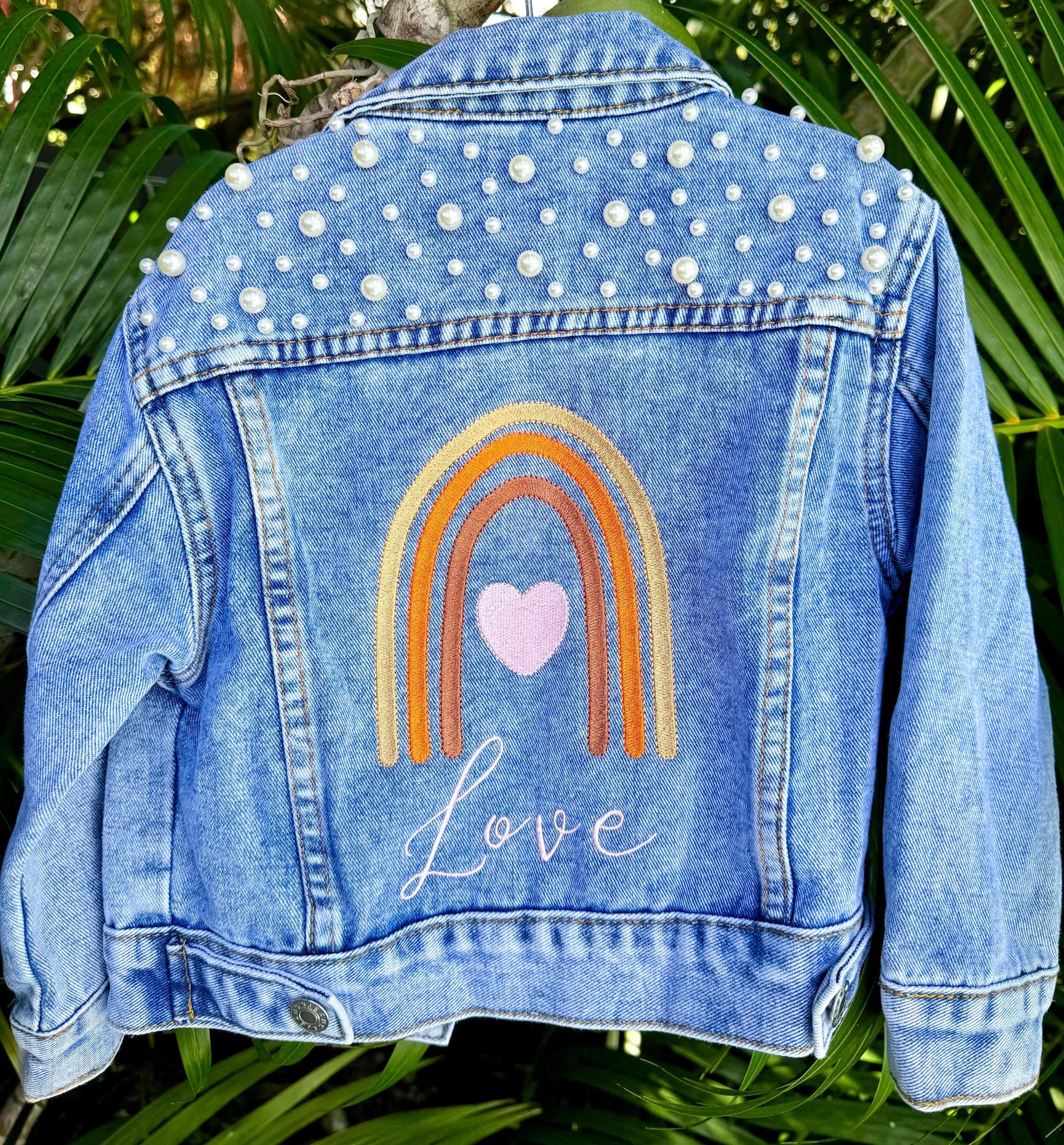 Personalized Jean Jacket for Girls With Rainbow, Denim Jacket With Name ...