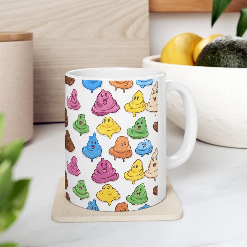 Funny Poop Ceramic Mug, Cute Emoji Coffee Cup, Colorful Smiling Tea Mug ...