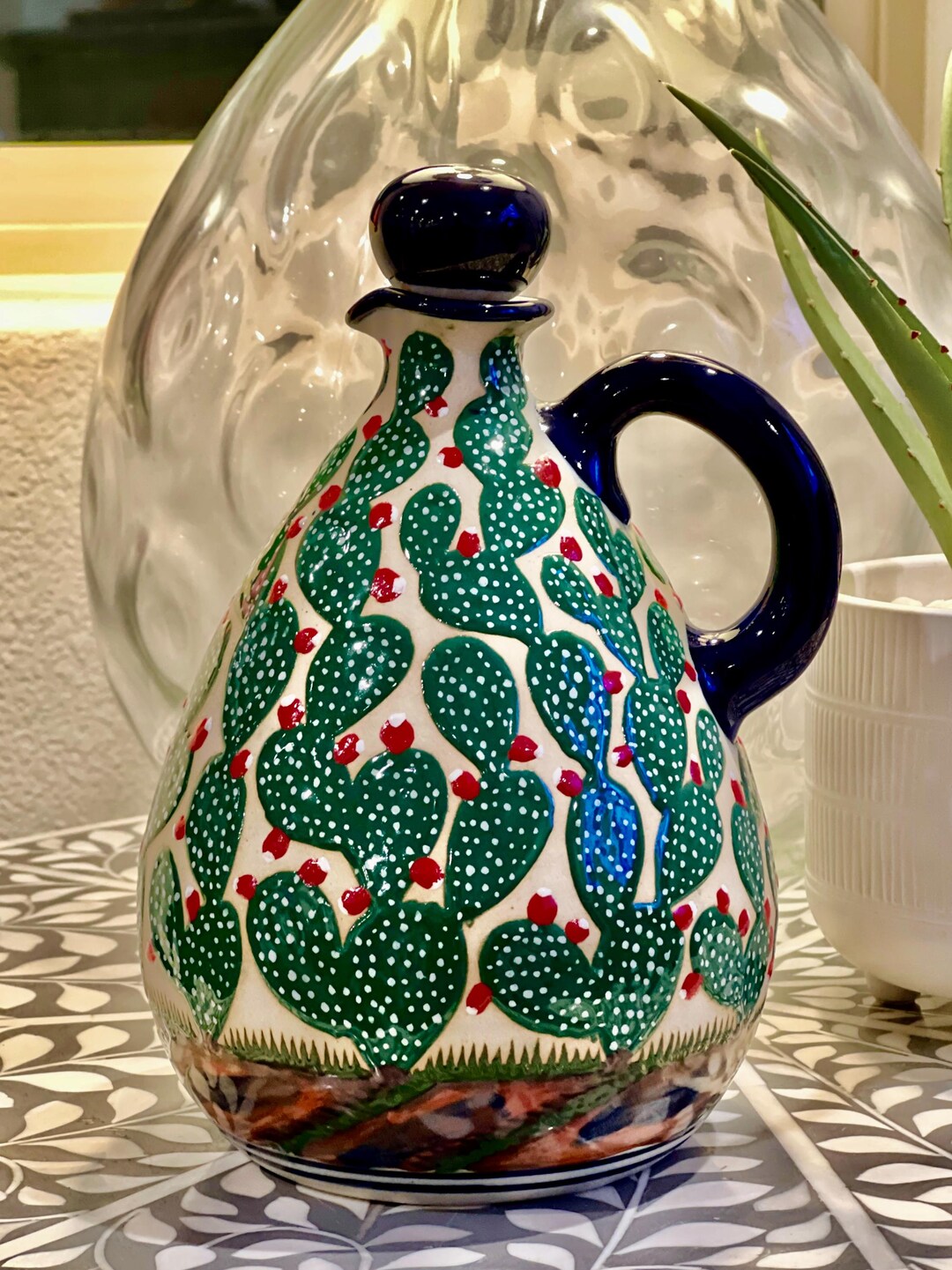 Handmade Talavera Ceramic Decanter & Oil Cruet, Colorful Mexican ...