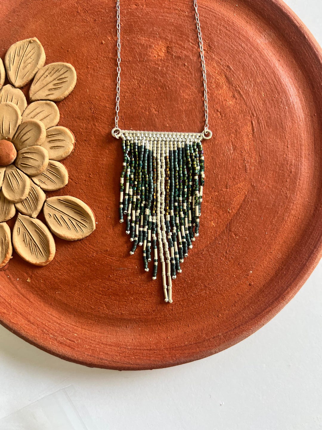 Mexican Silver Beaded Fringe Necklace: V-shaped Artisan Jewelry - Etsy
