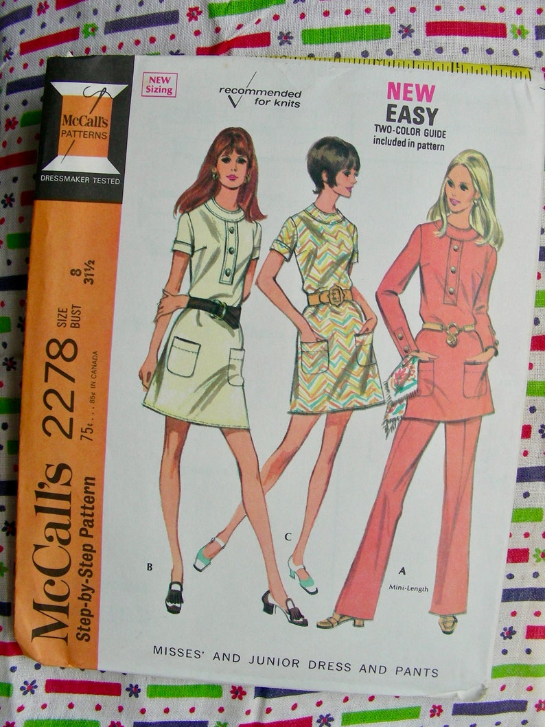 UNCUT Vintage 1970 Mccall's Pattern 2278 - Misses' Darted Dresses ...
