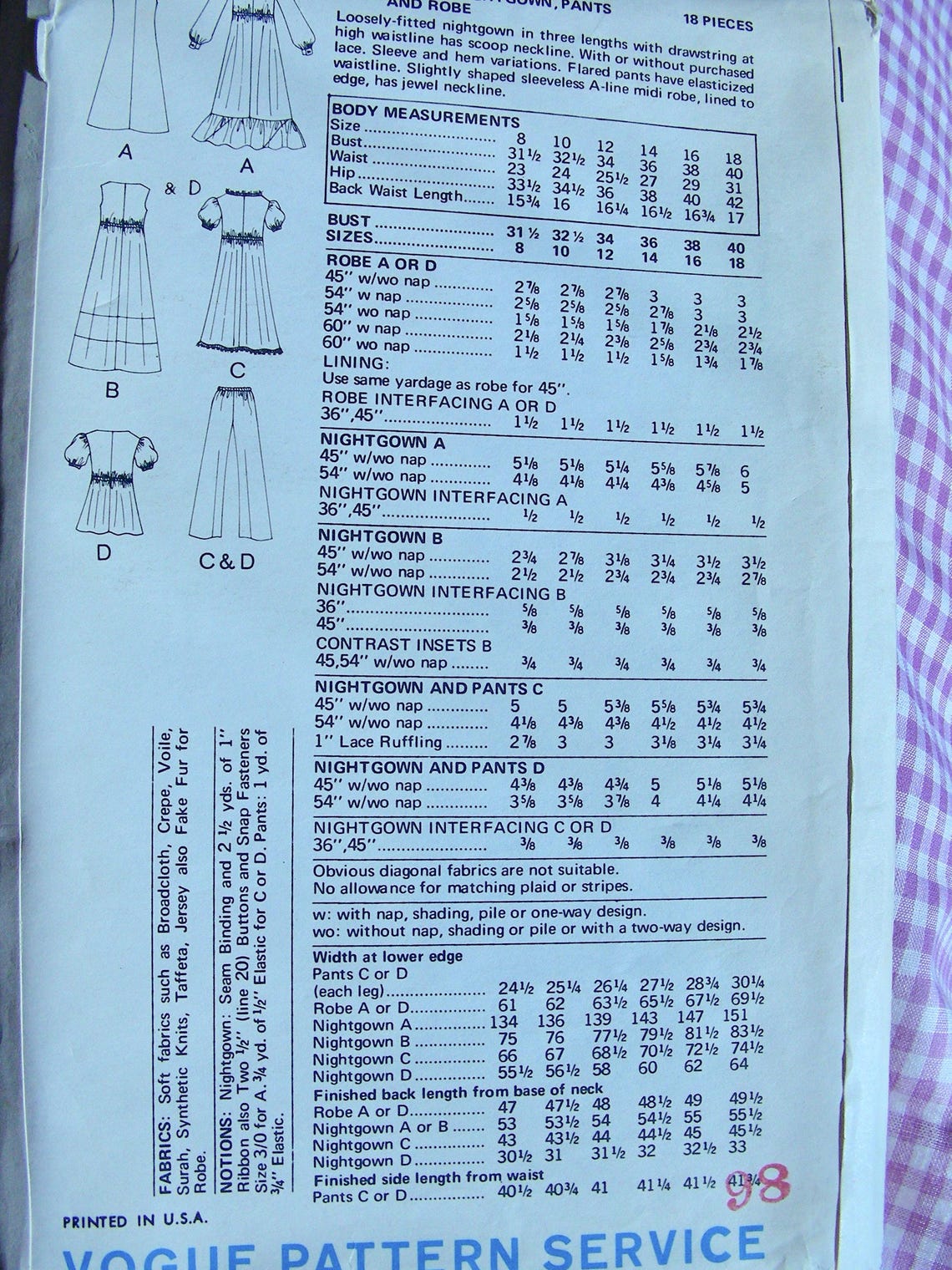Vintage 1970's Vogue 7905 RARE Misses' Lingerie: Nightgown, Flared ...