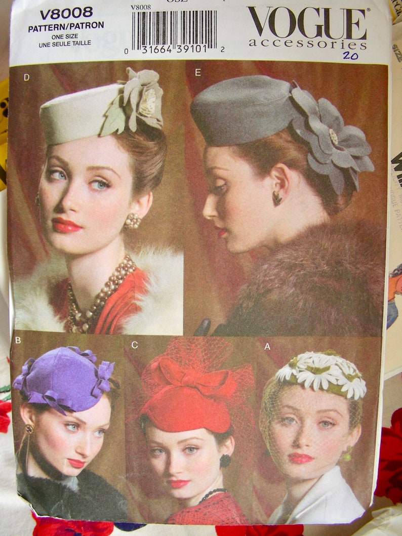 UNCUT ORIGINAL Vogue Pattern V8008 Five Vintage Hats: | Etsy