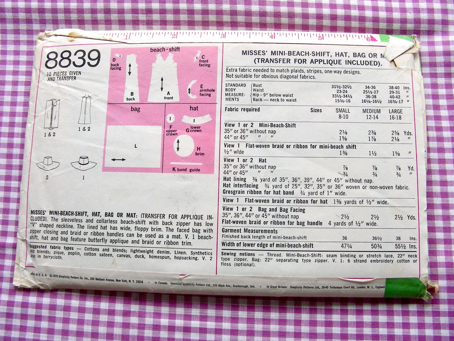 UNCUT 1970s Simplicity 8839 / Misses' Mini-beach-shift, Hat, Bag, or ...