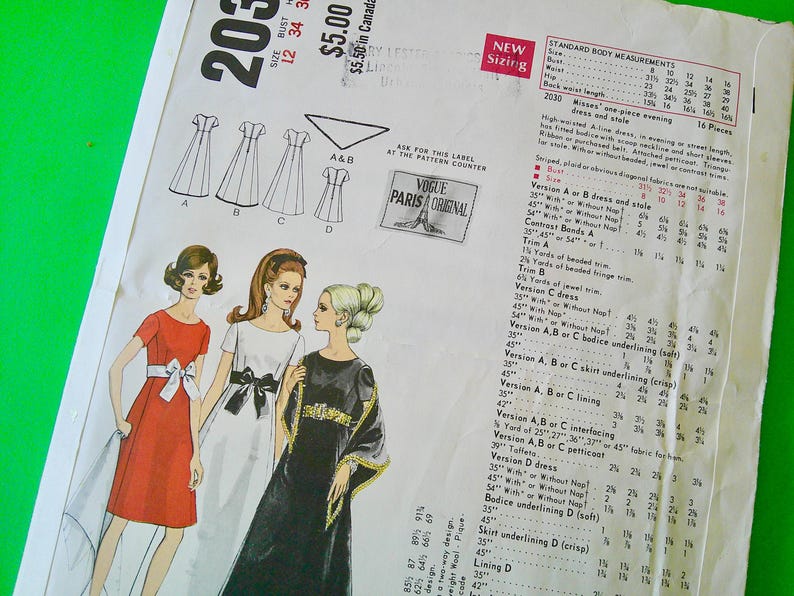 Vogue 2030 YSL Vogue Paris Original Sewing Pattern / Misses' One-piece ...