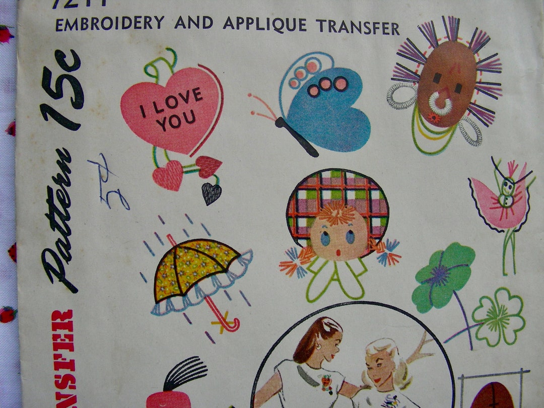 VERY RARE Original UNCUT Embroidery and Applique Transfers Pattern ...