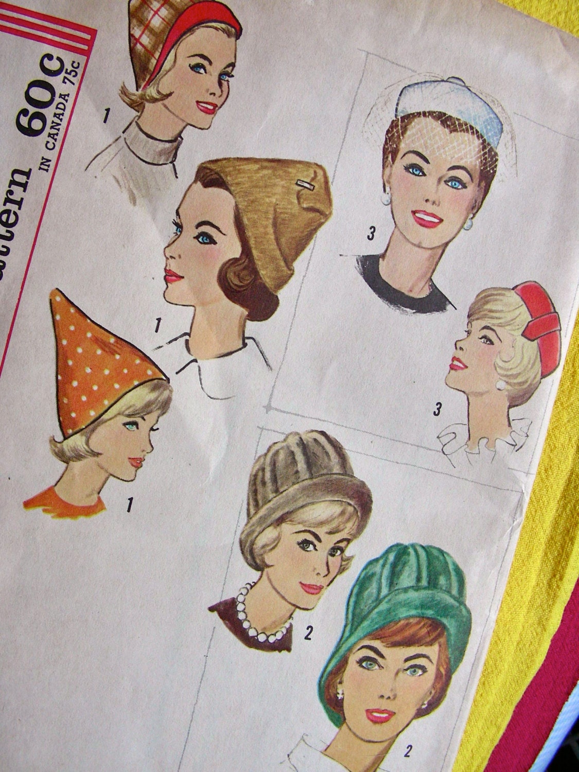 1962 Simplicity Hat Pattern 4677 Ladies' Set of Hats One Size UNCUT ...