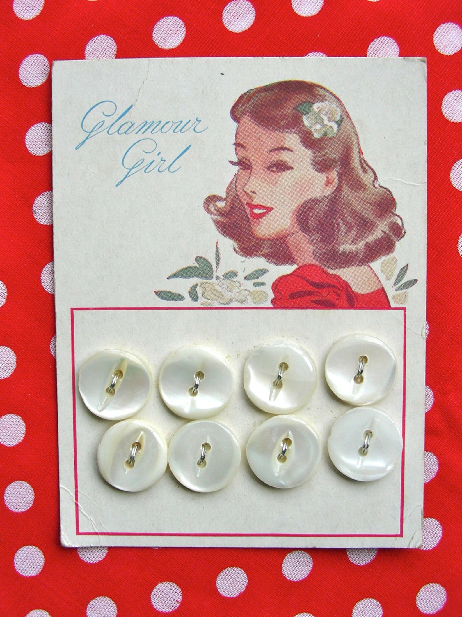 Vintage GLAMOUR GIRL Buttons on Original Card - Pearl White Buttons ...