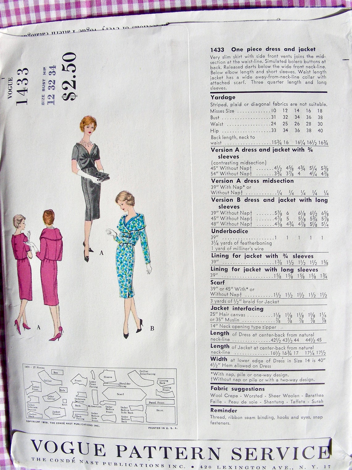 RARE Vogue Paris Original 1433; ©1959; PATOU - One Piece Cocktail ...