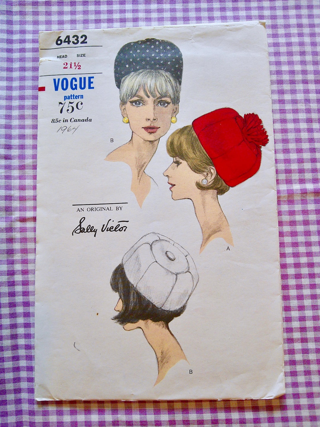 ORIGINAL Vogue Hat Pattern 6432 - Vintage 1960s Designer Hat Pattern by ...