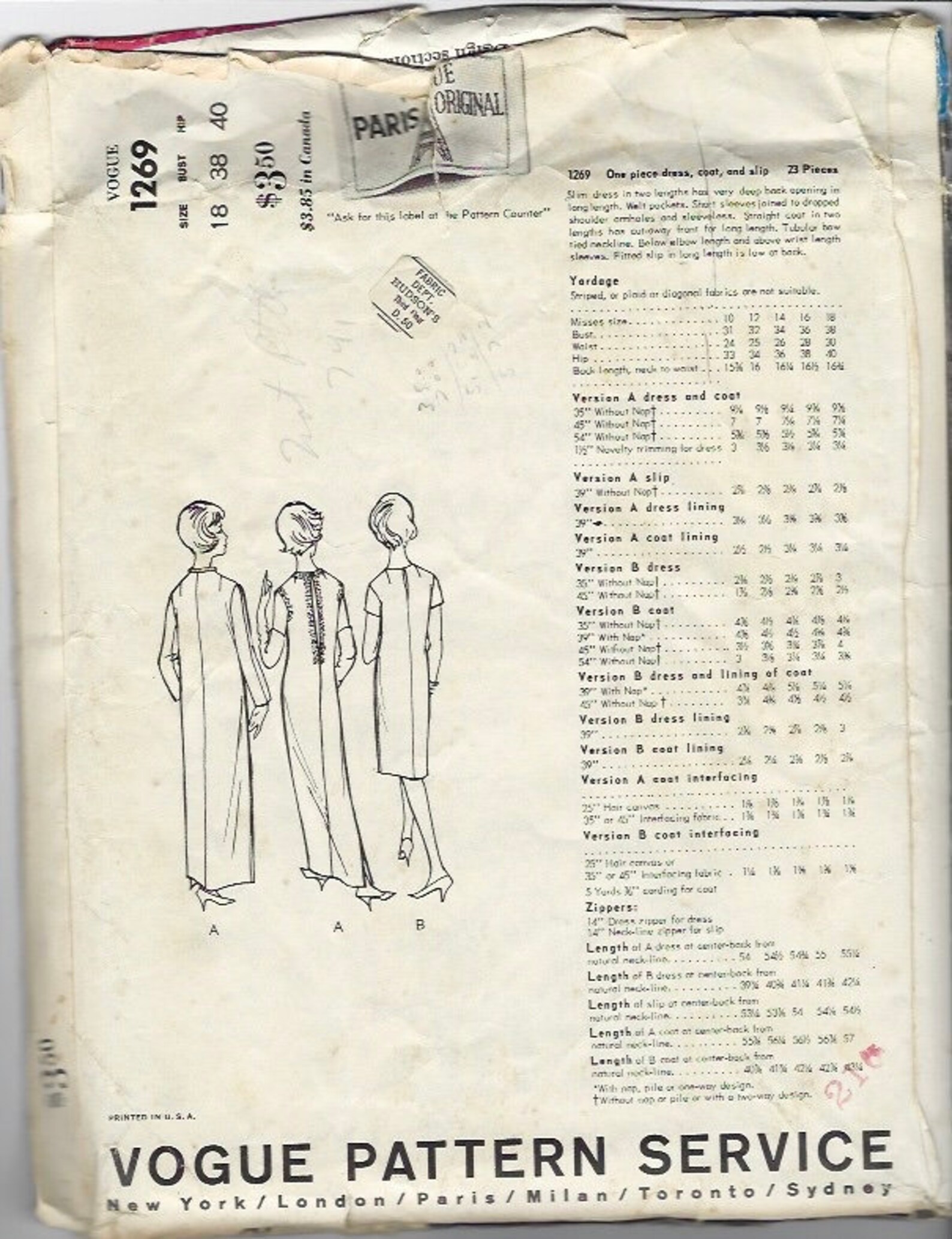 Vintage VOGUE Paris Original Jacques Griffe Pattern 1269 - GLAMOROUS ...