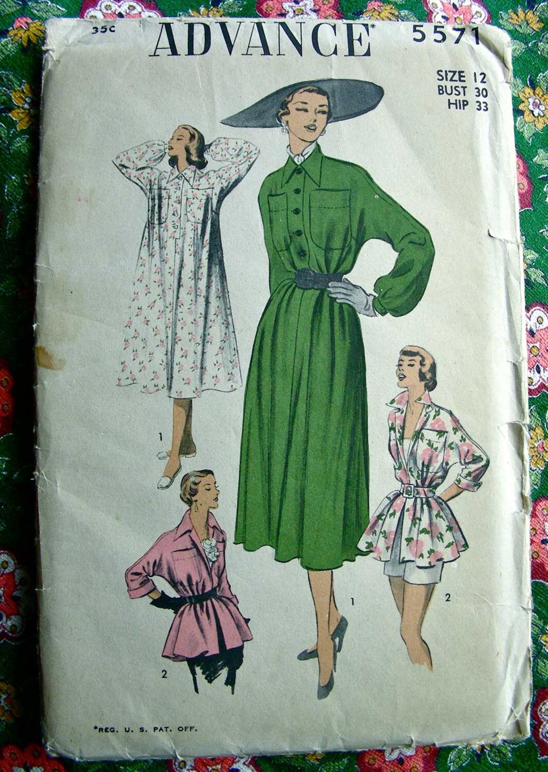 OOP / UNCUT Vintage Advance Sewing Pattern 5571 - STUNNING Dress Open ...