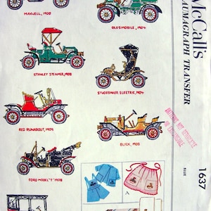 UNCUT 1950 Mcall's Kaumagraph Transfer Pattern 1637 * Old-timey Autos ...