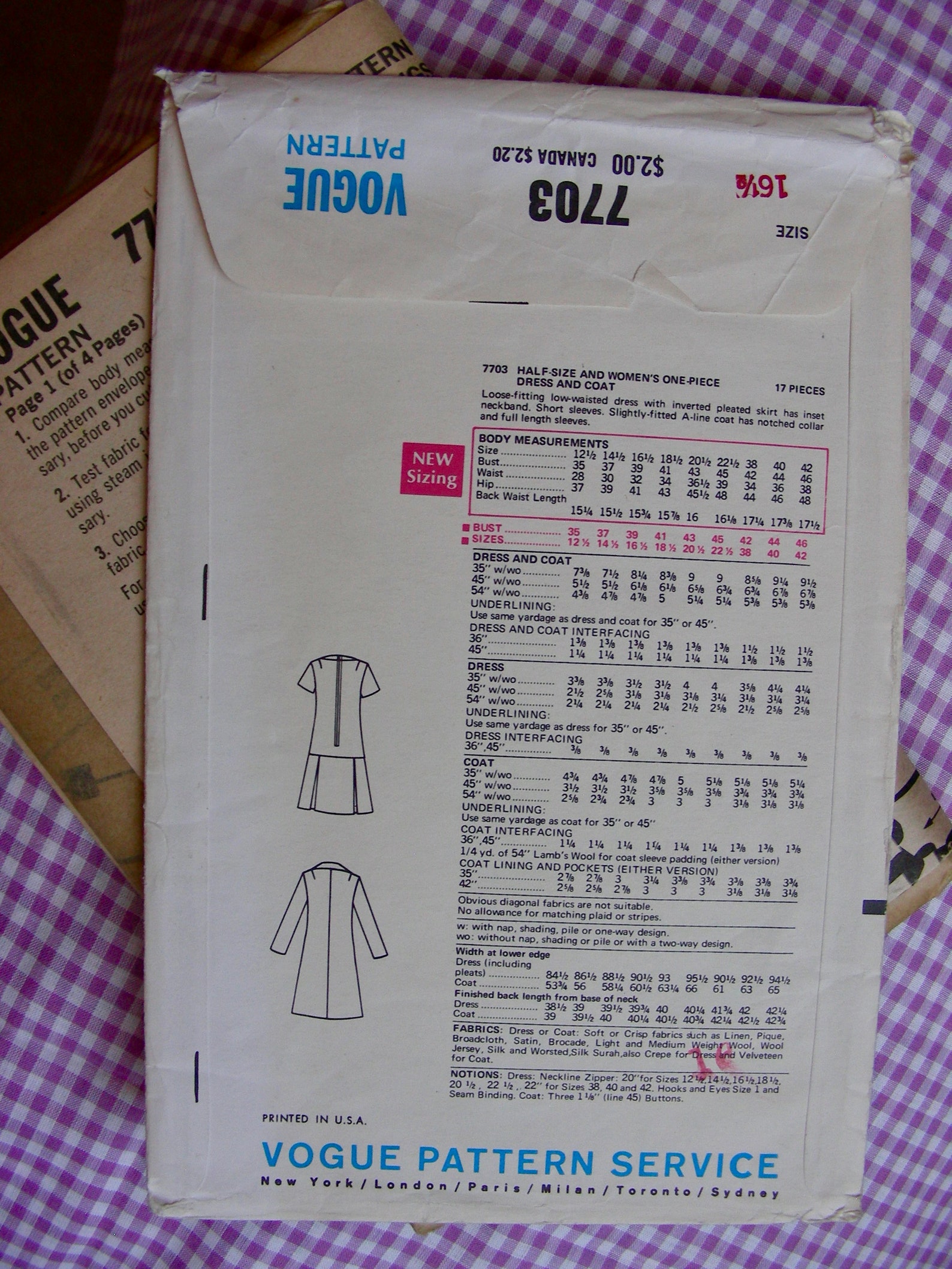 Vogue 7703 - Beautiful Cocktail/evening Dress and Coat Sewing Pattern ...