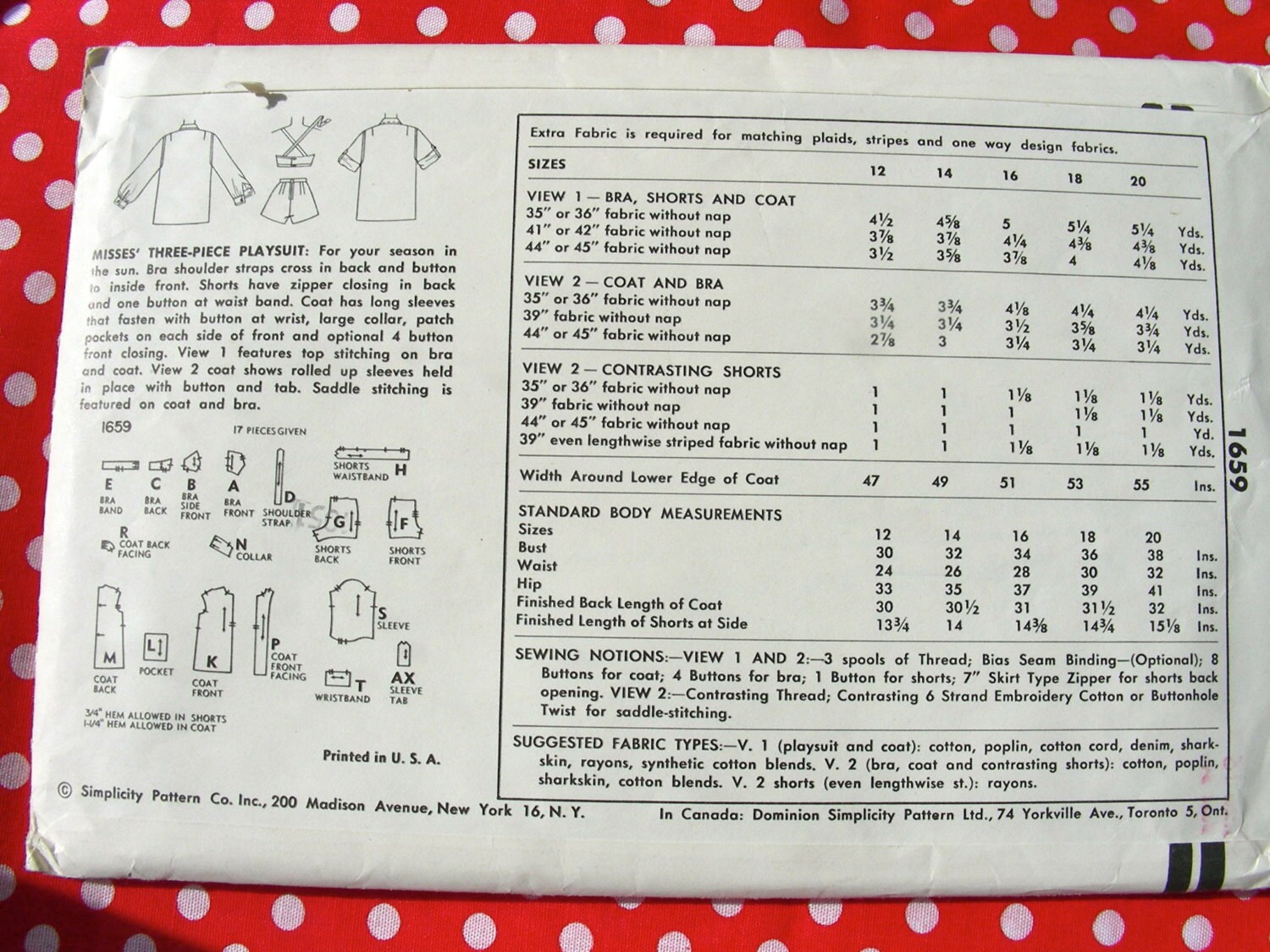 Playsuit Pattern UNCUT 1950s Simplicity Pattern 1659 - Etsy