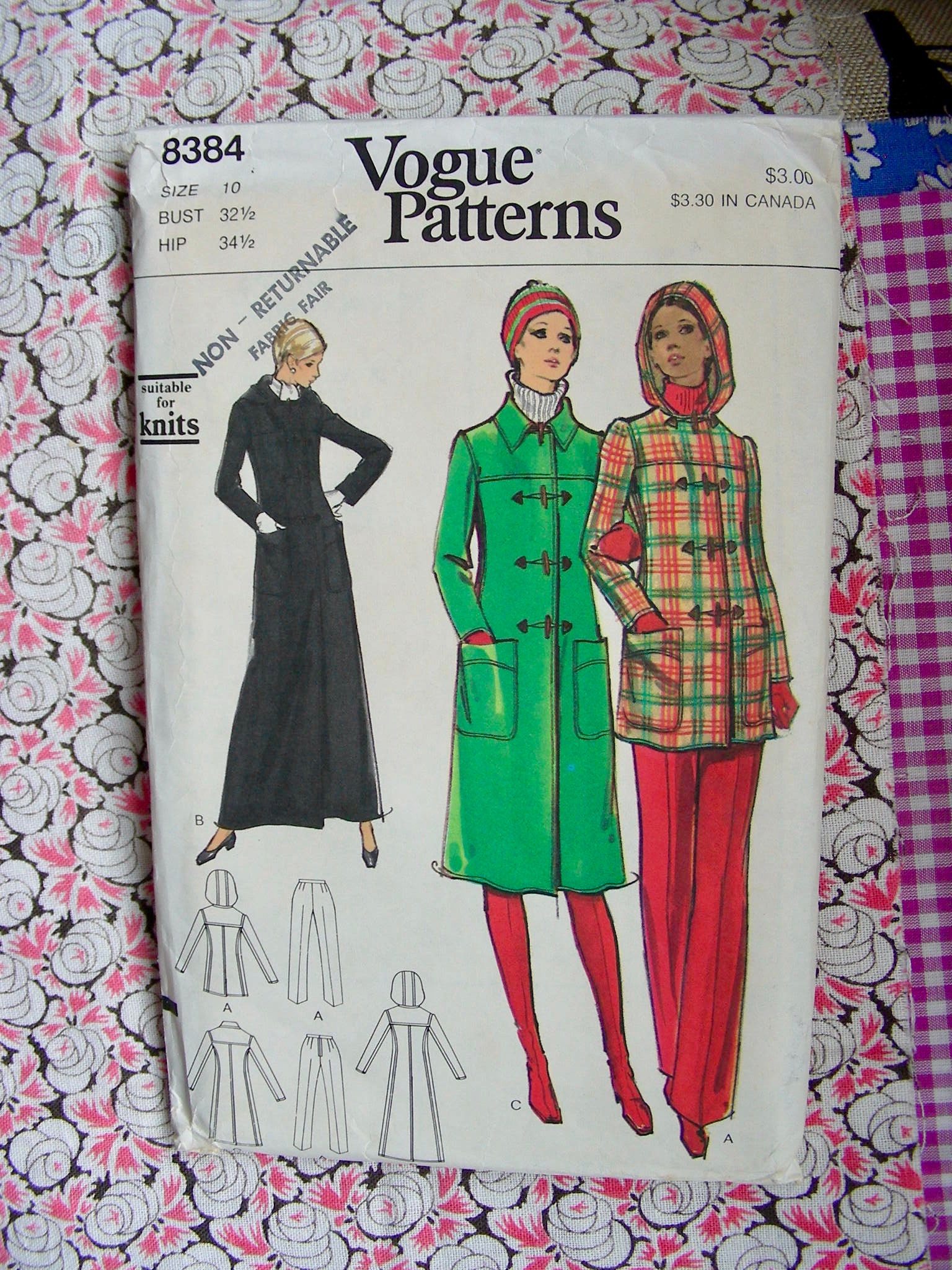 Vintage 1970s Vogue Sewing Pattern 8384: Misses' Coat and Pants, Size ...