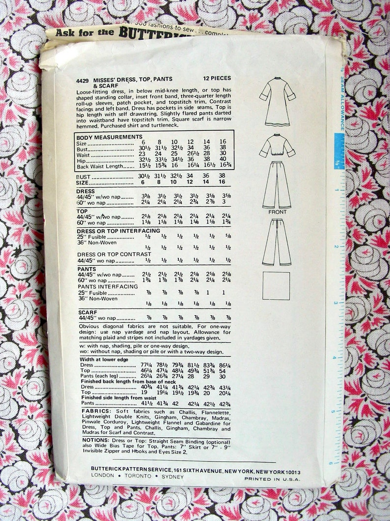 UNCUT Vintage 1970'S Butterick Pattern 4429 BETSEY - Etsy