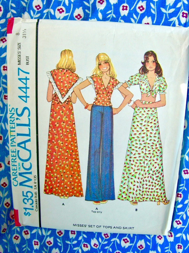 UNCUT Mccalls Pattern 4447 / 1970's Set of Tops - Maxi Skirt - Front ...