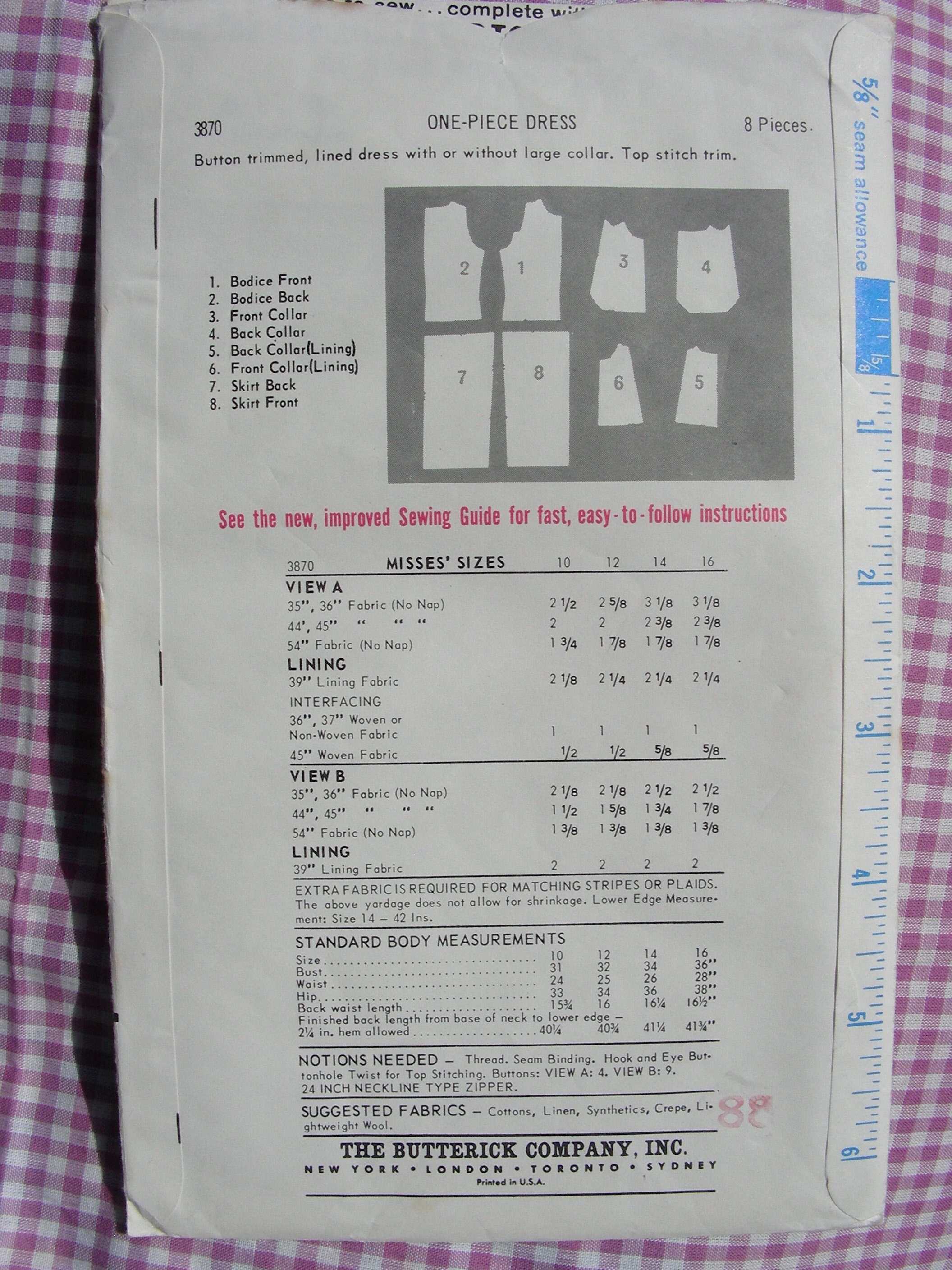 UNCUT Butterick Pattern 3870 Jean Muir of Jane & Jane - One-piece Dress ...