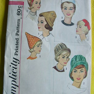 1962 Simplicity Hat Pattern 4677 * Ladies' Set of Hats * One Size ...