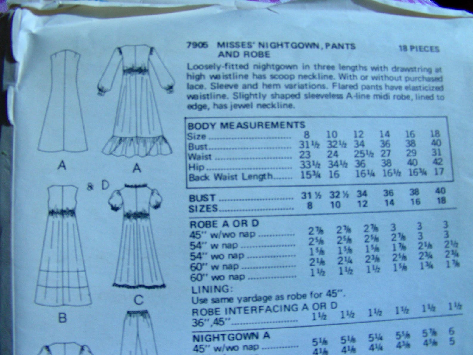 Vintage 1970's Vogue 7905 RARE Misses' Lingerie: Nightgown, Flared ...