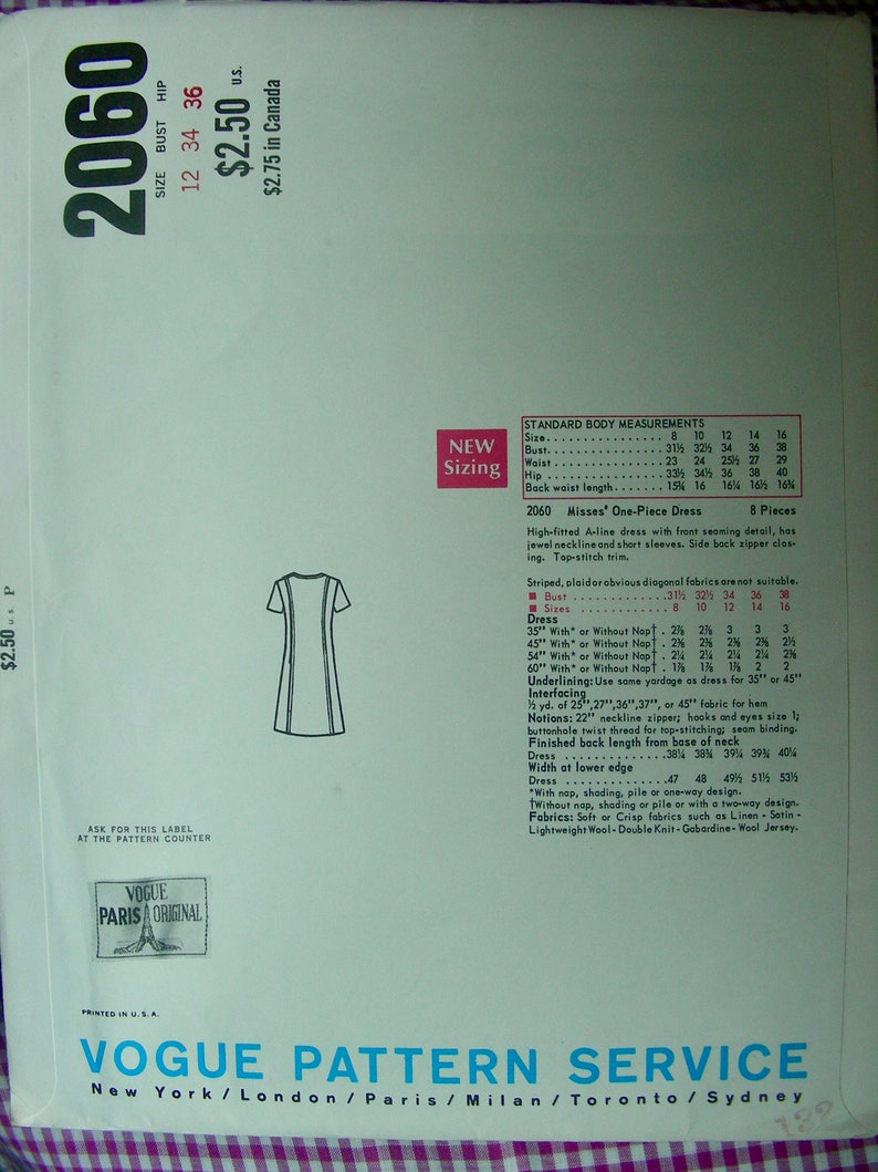 UNCUT * Pierre Balmain Vogue Paris Original Pattern 2060 - High-fitted ...