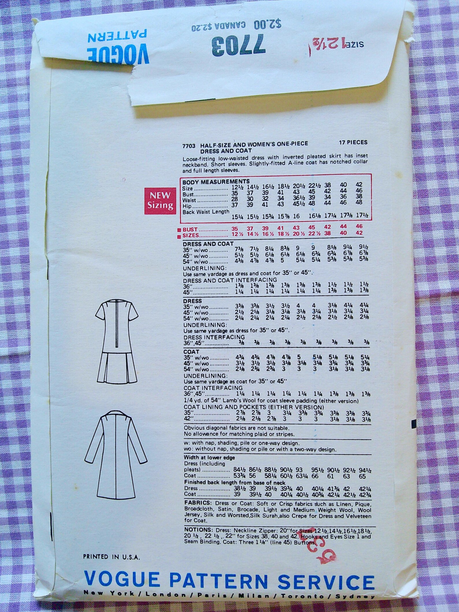 Vogue 7703 - Beautiful Cocktail/evening Dress and Coat Sewing Pattern ...