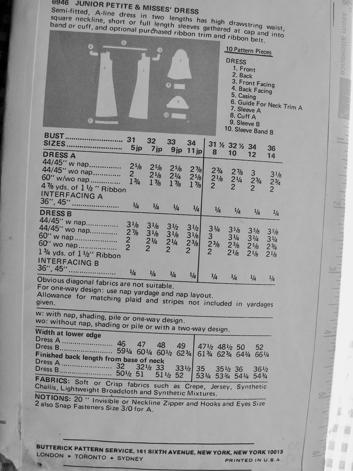 UNCUT Vintage 1970's Butterick Pattern 6946 / Sweetest Misses' Semi ...