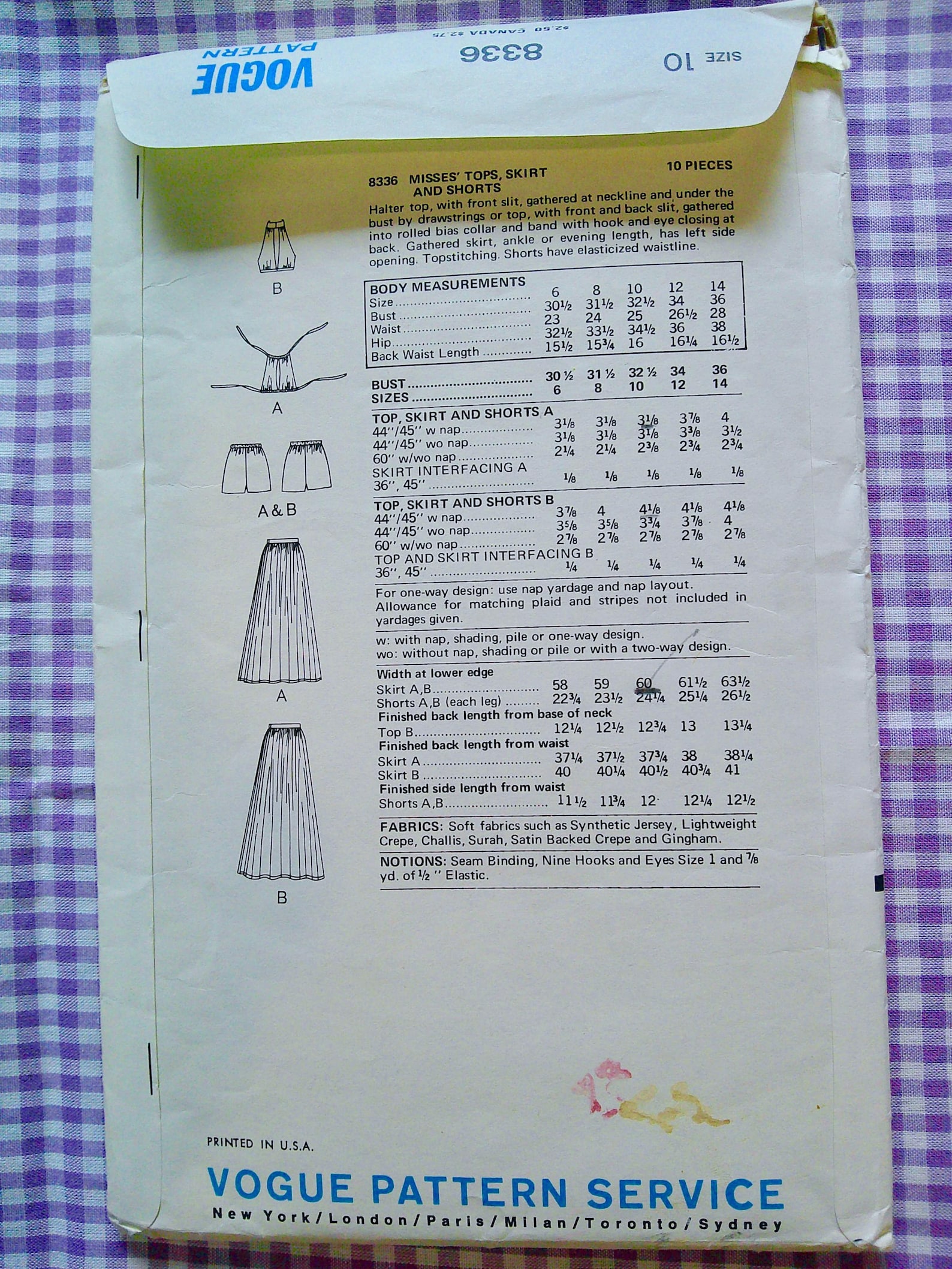 1970s Vogue 8336 Sewing Pattern: Halter Tops & Skirts, Size 10 - Etsy