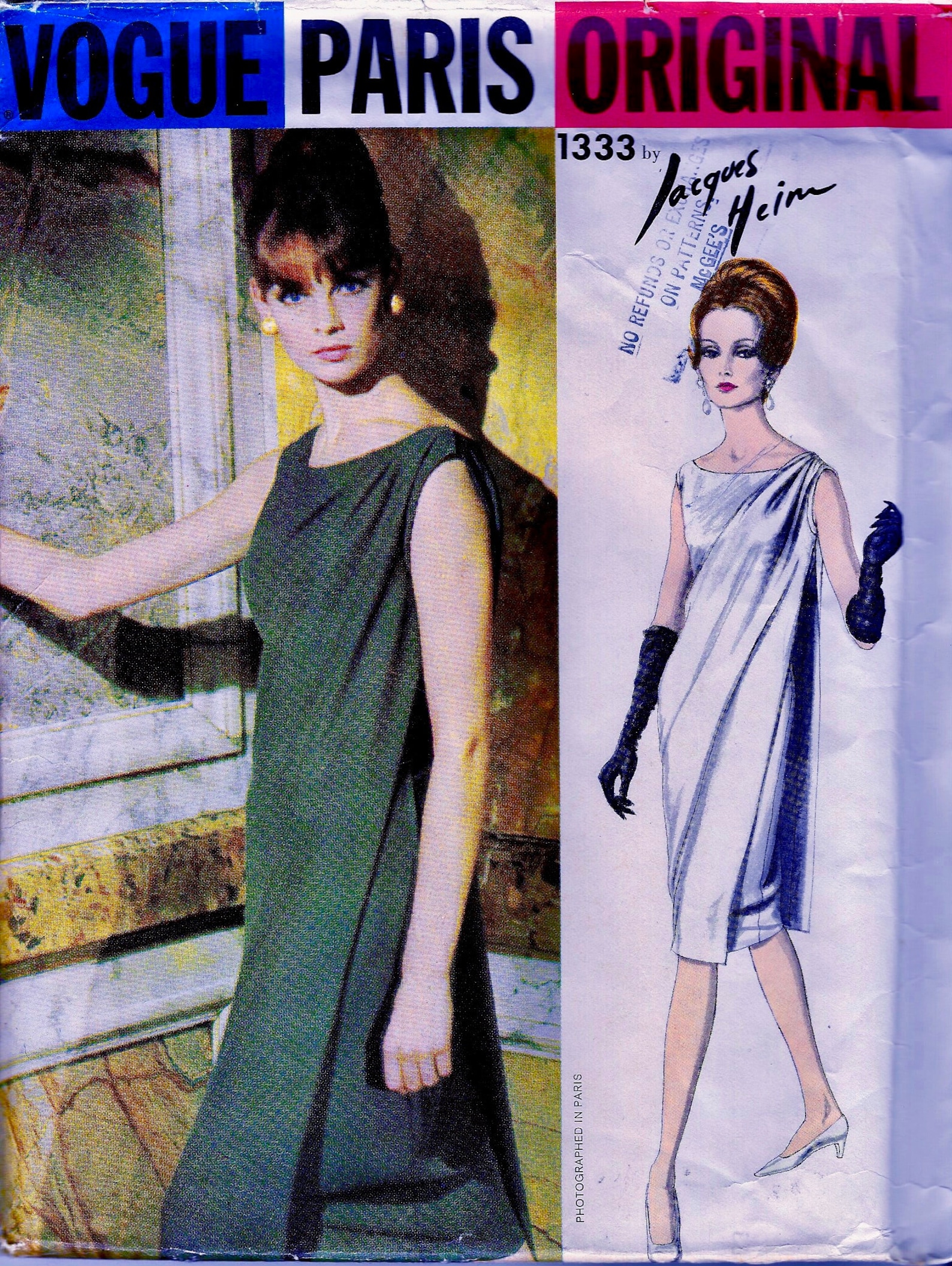 1960s Vogue Paris Original JACQUES HEIM Draped Dress Pattern 1333, Size ...
