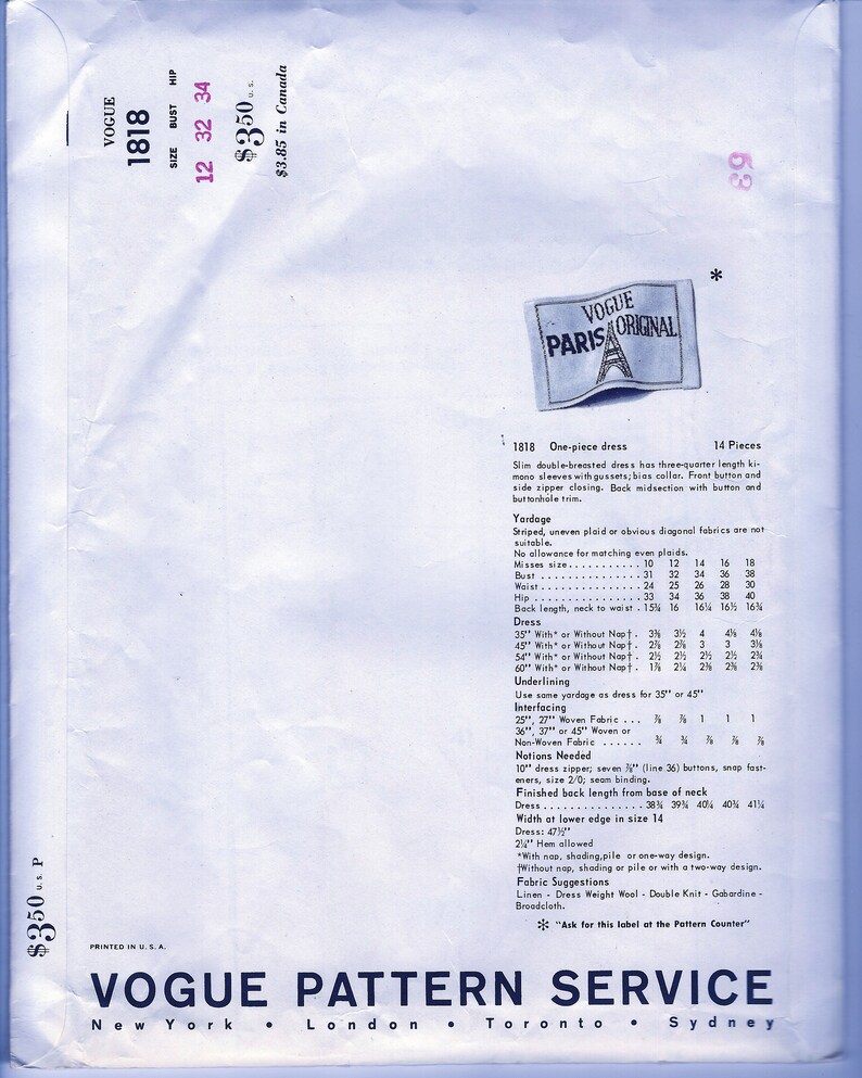 GIVENCHY Designer UNCUT Vogue Pattern 1818 / EXQUISITE Slim | Etsy