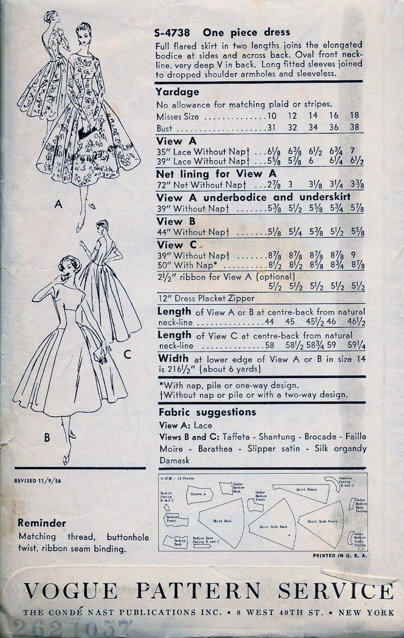 SALE: UNCUT 1950's Vogue Special Design Pattern S-4738 - Etsy