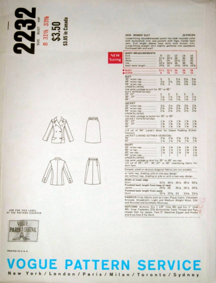 Stunning Vintage VOGUE Paris Original Pattern 2232 by Designer - Etsy