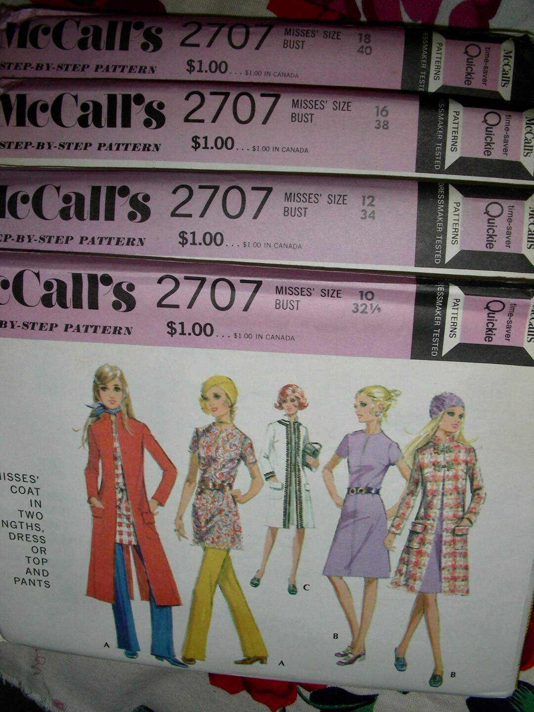 UNCUT * 1970 Mccall's Pattern 2707 Misses' Coats in 2 Lengths, Dress or ...