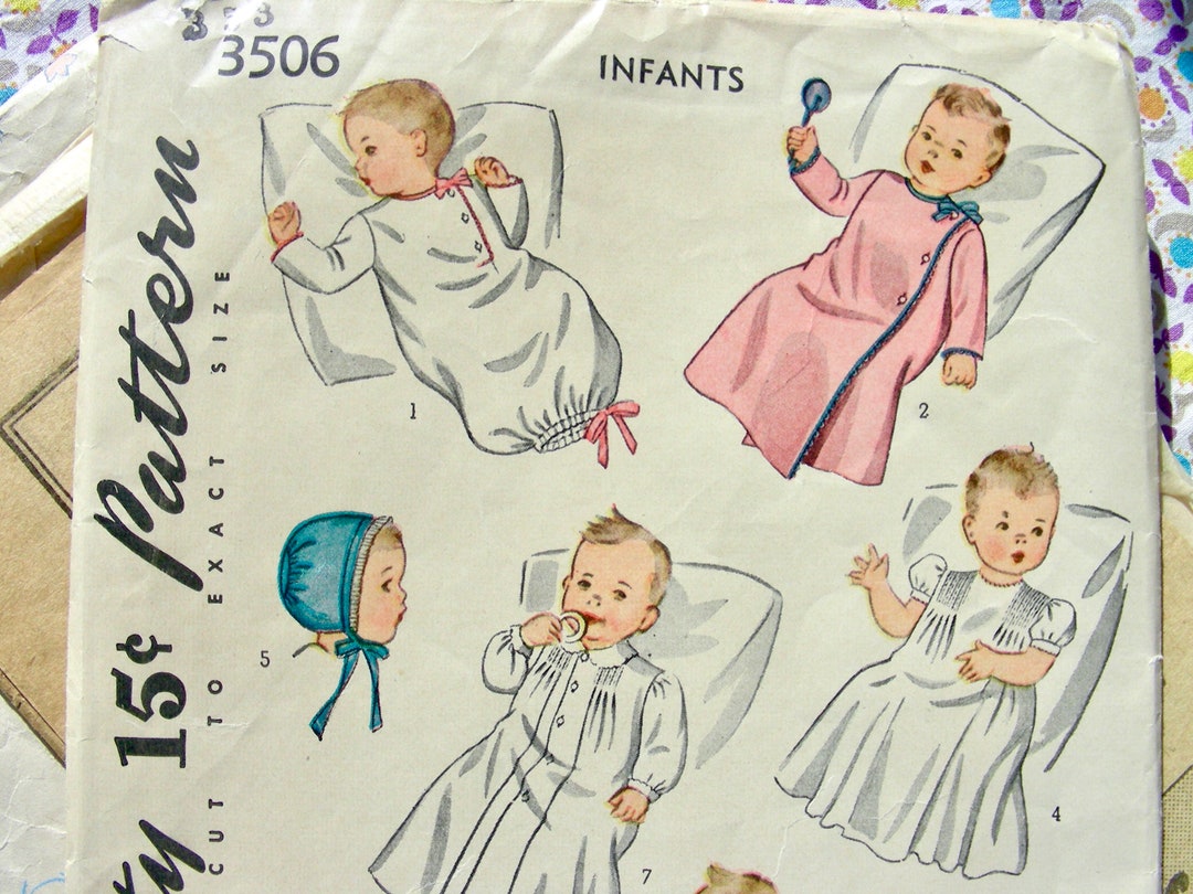 1940s Simplicity Pattern 3506 - INFANTS Set: Nightgown, Wrapper, Slip ...